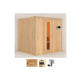 Karibu Sauna Dima, BxTxH: 196 x 170 x 198 cm, 68 mm, (Set) 3,6-kW-Bio-Plug & Play Ofen mit externer Steuerung, beige