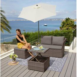 Konifera Gartenlounge-Set Marseille Premium, (7-tlg), 2er Sofa, 1 Hocker, Tisch 57x57x36-63 cm, Polyrattan, grau