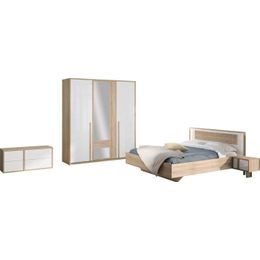 Gami Schlafzimmer-Set Curtys, (5-St., 1x Bett, 2x hängende Nachttische, 1x Kleiderschrank und 1x Lowboard), weiß