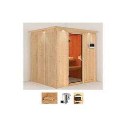 Karibu Sauna Dima, BxTxH: 210 x 184 x 202 cm, 68 mm, (Set) 3,6-kW-Bio-Plug & Play Ofen mit externer Steuerung, beige