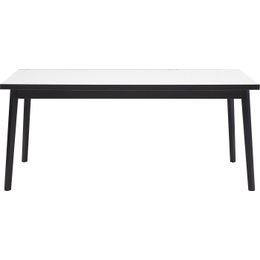 Hammel Furniture Esstisch Basic by Hammel Single, 180(280)x80 cm, Tischplatte aus Melamin und Gestell in Massivholz, schwarz|weiß