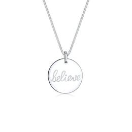 Elli Kette mit Anhänger Plättchen mit Believe-Schriftzug Silber 925, silberfarben