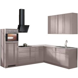 Wiho-Küchen wiho Küchen Winkelküche Chicago, mit E-Geräten, 260 x 220 cm, braun|grau