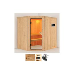Karibu Sauna Laila, BxTxH: 196 x 170 x 198 cm, 68 mm, (Set) 3,6-kW-Plug & Play Ofen mit externer Steuerung, beige