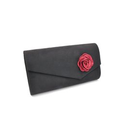 Steuer Abendtasche Satin-Optik schwarz mit roter Blüte, schwarz