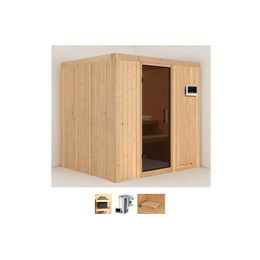 Karibu Sauna Dima, BxTxH: 196 x 170 x 198 cm, 68 mm, (Set) 3,6-kW-Bio-Plug & Play Ofen mit externer Steuerung, beige