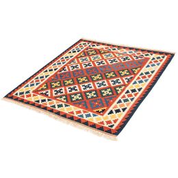 Wollteppich Kelim - Oriental quadratisch - 106 x 102 cm - dunkelrot, morgenland, quadratisch, Höhe: 6 mm, Wohnzimmer, Einzelstück, rot