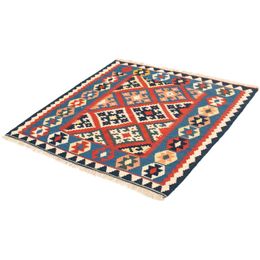 Wollteppich Kelim - Oriental quadratisch - 105 x 101 cm - dunkelrot, morgenland, quadratisch, Höhe: 6 mm, Wohnzimmer, Einzelstück, rot