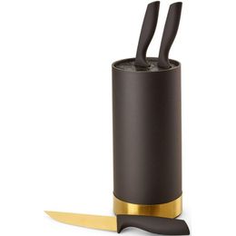 ECHTWERK Messerblock (4tlg), Messer Set 4tlg mit Borsteneinsatz 11 cm x 22 cm, inkl. 3 Kochmessern, goldfarben|schwarz