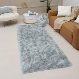 Fellteppich Dena, Hochflor Teppiche, Home Affaire, rechteckig, Höhe: 60 mm, Kunstfell, weich, Uni-Farben, Wohnzimmer, Schlafzimmer, Esszimmer, silberfarben