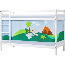 Hoppekids Etagenbett ECO Dream, 90x200 weiß massiv m. Matratze & Vorhang, blau