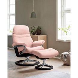 stressless® Relaxsessel Sunrise (Set, Relaxsessel mit Hocker), mit Signature Base, Größe M, Gestell Schwarz, rosa