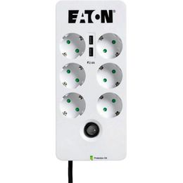 Eaton Protection Box 6 USB DIN Mehrfachsteckdose (LED-Statusanzeige, Kindersicherung, Überspannungsschutz), weiß