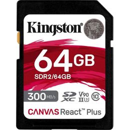 Kingston Canvas React Plus SD 64GB Speicherkarte (64 GB, Class 10, 300 MB/s Lesegeschwindigkeit), schwarz