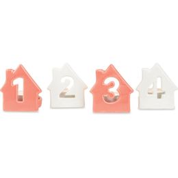 RIFFELMACHER & WEINBERGER Teelichthalter Haus - mit Zahlen von 1 bis 4, Weihnachtsdeko (Set, 4 St), moderner Adventskranz, Höhe ca. 7 cm, Adventsleuchter, bunt|rosa|weiß