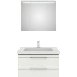 Saphir Badmöbel-Set Balto Sprint 2-teilig, Mineralmarmor-Waschtisch mit LED-Spiegelschrank, (2-St), Badezimmer Set 92 cm breit, inkl. Türdämpfer, 3 Türen, 2 Schubladen, weiß