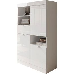 Lc Highboard Slim, Breite 91 cm, weiß Hochglanz Lack, weiß