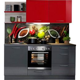 Express Küchen Express Küchen Küchenzeile Jena, Breite 180 cm, vormontiert, mit Soft-Close-Funktion, Arbeitshöhe 91 cm, grau|rot