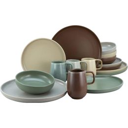 Creatable Kombiservice Geschirr-Set Uno Natural (16-tlg), 4 Personen, Steinzeug, Service, handwerkliche Optik, 16 Teile, für 4 Personen, bunt|grau|grün