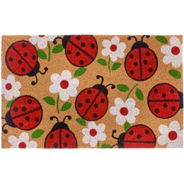 Fußmatte Lady Beetle, Hanse Home, rechteckig, Höhe: 15 mm, Kokos, Schmutzfangmatte, Outdoor, Rutschfest, Innen, Kokosmatte, Flur, braun|rot|weiß