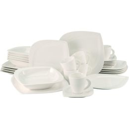 Creatable Kombiservice Geschirr-Set Melbourne (30-tlg), 6 Personen, Porzellan, Service, elegante Blattform, 30 Teile, für 6 Personen, weiß