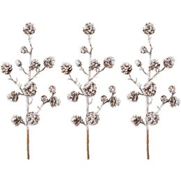 Winterliche Kunstpflanze Weihnachtsdeko Zapfen, Creativ green, Höhe 58 cm, Zweig mit künstlichem Schnee bedeckt, 3er-Set, braun