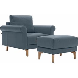 Hülsta Sofa hülsta sofa Sessel hs.450, modern Landhaus, Breite 88 cm, Fuß Nussbaum, blau|grau