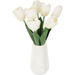 Kunstblume Real-Touch-Tulpen, I.GE.A., Höhe 33 cm, Vase aus Keramik, weiß