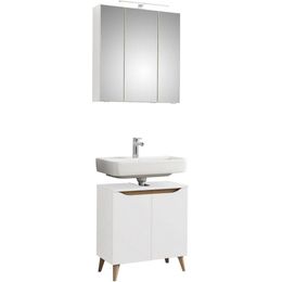 Saphir Badmöbel-Set Quickset 2-teilig, Waschbeckenunterschrank mit LED-Spiegelschrank, (4-St), Waschplatz 65 cm breit, inkl. Türdämpfer, 5 Türen, ohne Waschbecken, weiß