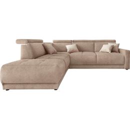 DOMO collection Ecksofa Ava L-Form, mit Ottomane, Federkern wahlweise mit Kopfteilverstellungen, beige