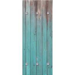 queence Garderobenleiste Holzbretter, mit 6 Haken, 50 x 120 cm, blau