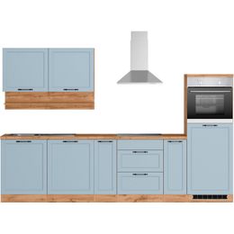 Kochstation Küche KS-Lana, 300 cm breit, wahlweise mit oder ohne E-Geräte, blau