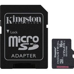 Kingston INDUSTRIAL microSD 16GB + SD Adapter Speicherkarte (16 GB, UHS-I Class 10, 100 MB/s Lesegeschwindigkeit), schwarz