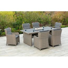 Merxx Garten-Essgruppe Ostiano, (7-tlg), 6 Sessel mit Tisch, beige|braun
