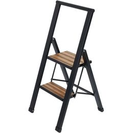 Wenko Trittleiter, Alu-Design, XXL-Stufen, robuster Aluminium in Kombination mit Bambus, schwarz