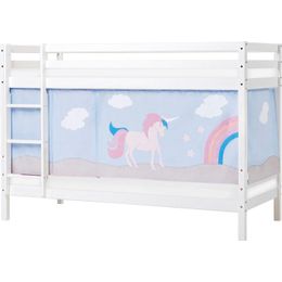 Hoppekids Etagenbett ECO Dream, 90x200 weiß massiv m. Matratze & Vorhang, blau