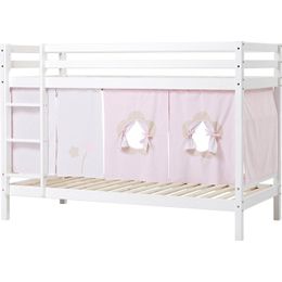 Hoppekids Etagenbett ECO Dream, 90x200 weiß massiv m. Matratze & Vorhang, rosa