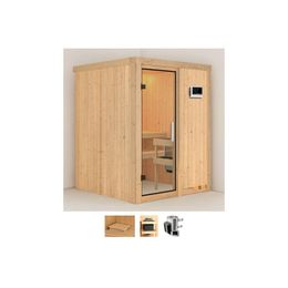 Karibu Sauna Milaja, BxTxH: 151 x 151 x 198 cm, 68 mm, (Set) 3,6-kW-Plug & Play Ofen mit externer Steuerung, beige