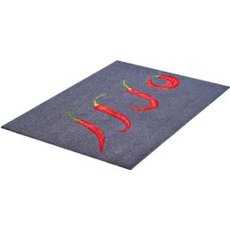 Fußmatte Hot Chili, Grund, rechteckig, Höhe: 8 mm, Schmutzfangmatte, Motiv Chilis, waschbar, den, grau|rot