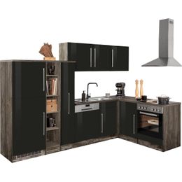 Kochstation Winkelküche KS-Samos, ohne E-Geräte, Stellbreite 290/170 cm, schwarz