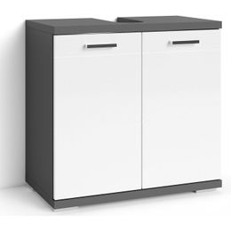 ByLiving Waschbeckenunterschrank Nebraska Breite 60 cm, mit Hochglanzlackierung und verchromten Metallgriffen, grau|weiß