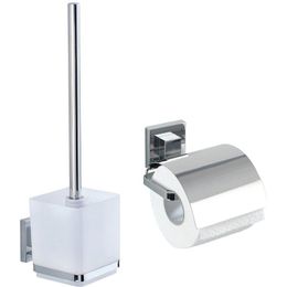 Wenko Badaccessoire-Set Vacuum-Loc Quadro, Set, 2 tlg., WC-Garnitur,Toilettenpapierhalter, silberfarben
