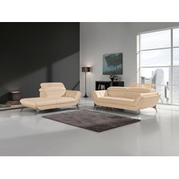 Egoitaliano Polstergarnitur Sueli, (Set), bestehend aus Sofa und Recamiere, Kopfteilverstellung, Bezug Leder, beige