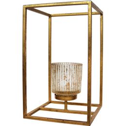 Creativ deco Teelichthalter Weihnachtsdeko (1 St), Glas mit Reliefstruktur, goldfarben