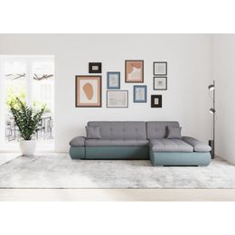 DOMO collection Ecksofa Moric Schlafsofa B/T/H 300/172/80 cm, viele Bezugsarten, auch in Cord, XXL-Format, wahlweise auch mit Bettfunktion und Armverstellung, blau|grau