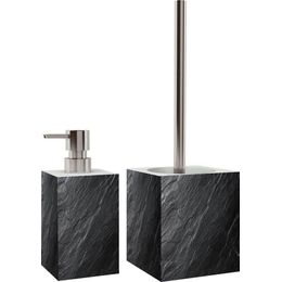 Sanilo Badaccessoire-Set Granit, 2-teiliges Set aus Seifenspender und WC-Bürste, grau