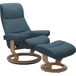 stressless® Relaxsessel View (Set, Relaxsessel mit Hocker), mit Classic Base, Größe S,Gestell Eiche, blau