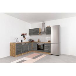 Kochstation Winkelküche KS-Samos, mit E-Geräten, Stellbreite 220/220 cm, grau