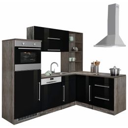 Kochstation Winkelküche KS-Samos, ohne E-Geräte, Stellbreite 230 x 170 cm, schwarz