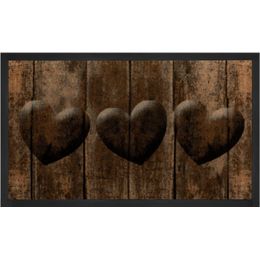 Fußmatte 3 Hearts, Hanse Home, rechteckig, Höhe: 5 mm, Herzen Motiv, waschbar, Schmutzfangmatte, Outdoor, Innen, Rutschfest, braun